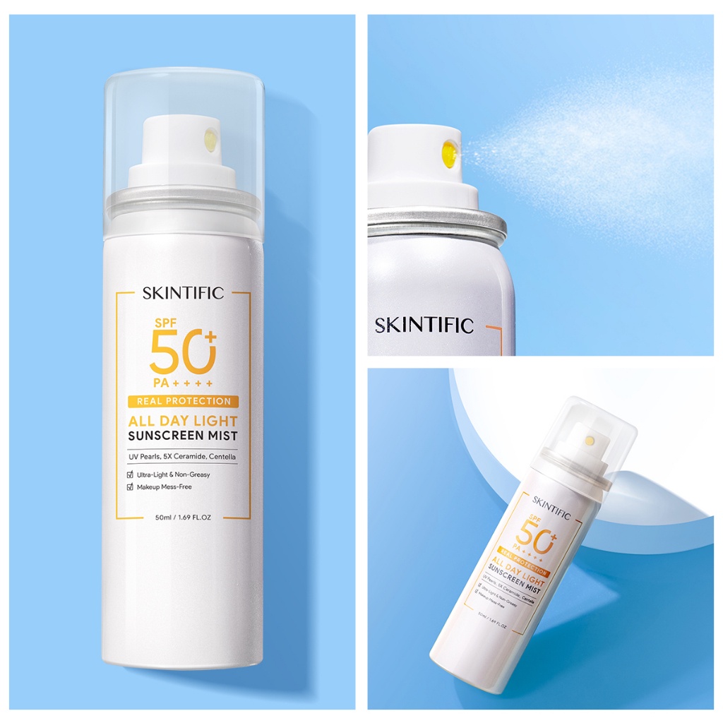 Jual [120ML+50ML] SKINTIFIC All Day Light Sunscreen Spray SPF50 PA ...