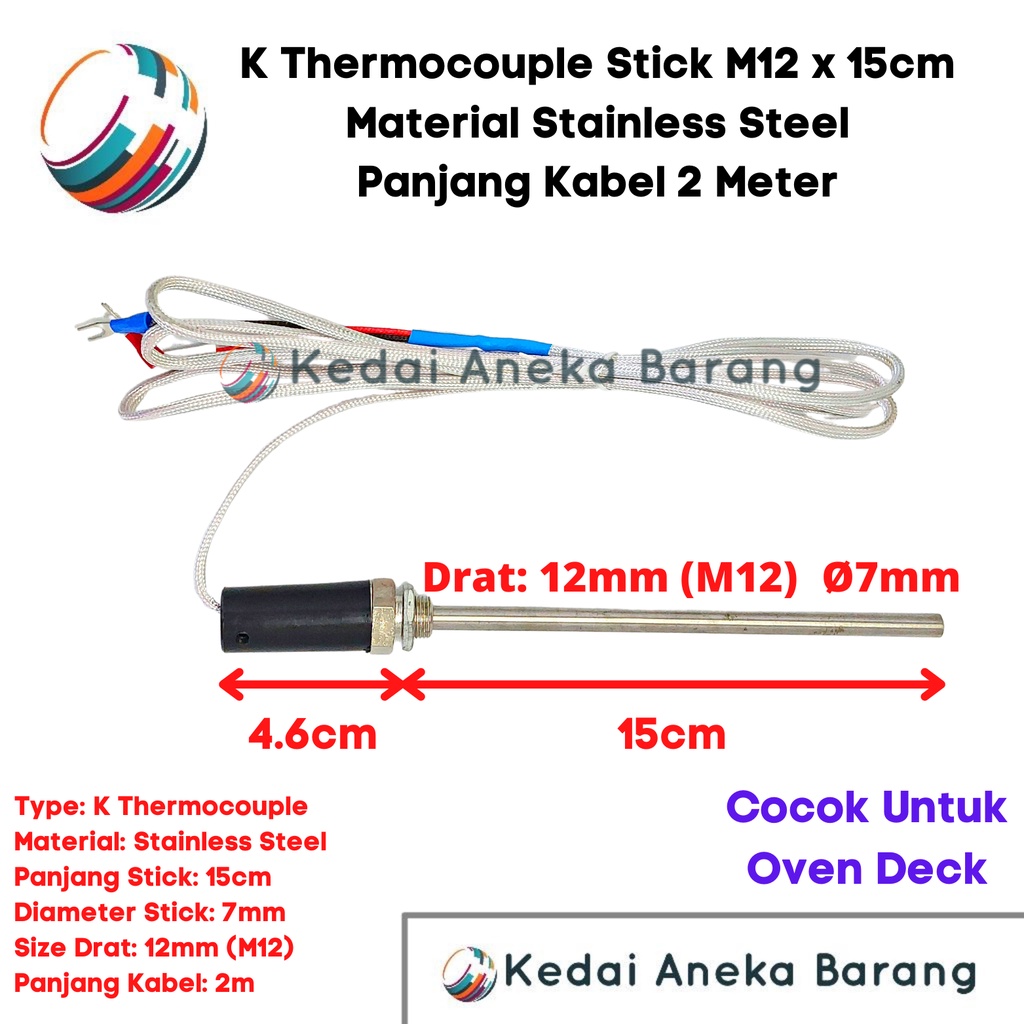 Jual K Type Thermocouple Temperature Temperatur Sensor Suhu Oven Deck Gas Probe Stick Stik 15CM ...