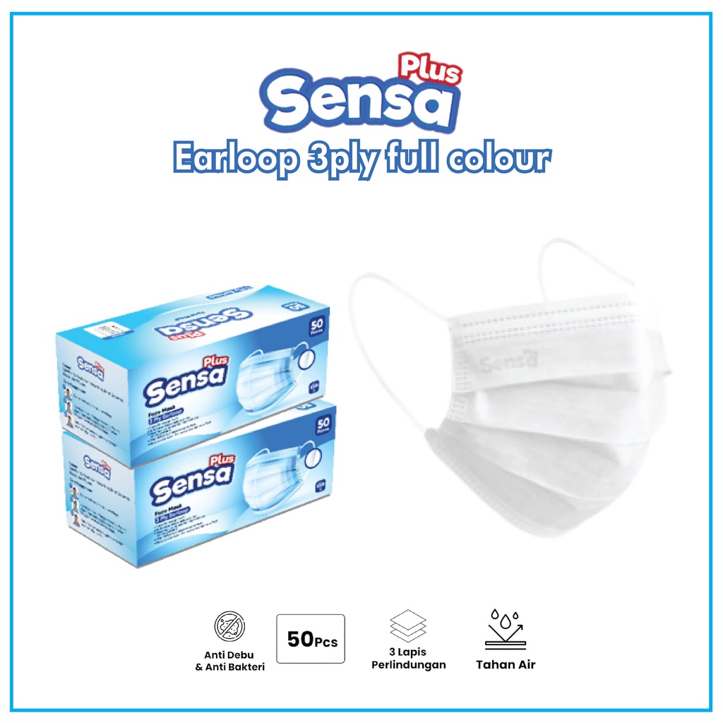 Jual Masker Full Colour Sensa Plus Earloop 3ply 50pcs | Shopee Indonesia