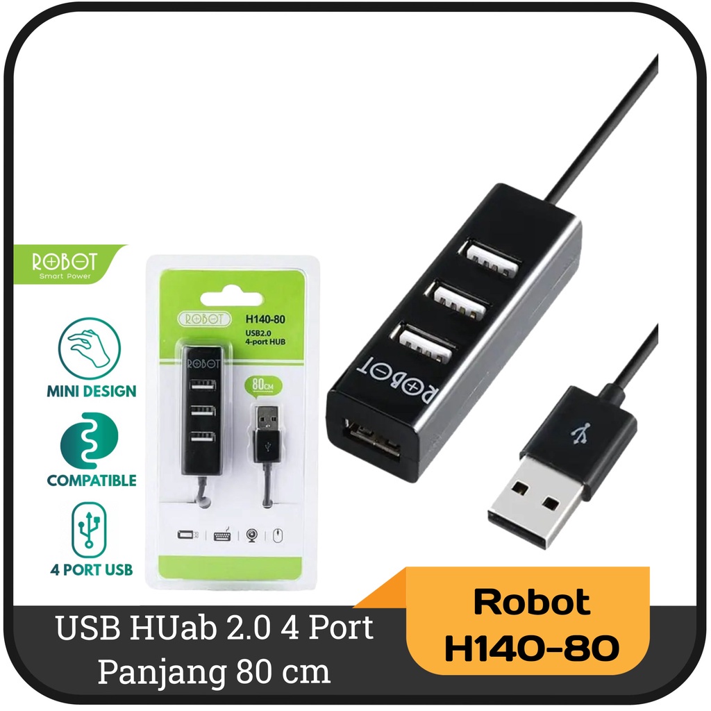Jual USB HUB 4 Port Robot H140-80 (Panjang Kabel 80cm) | Shopee Indonesia