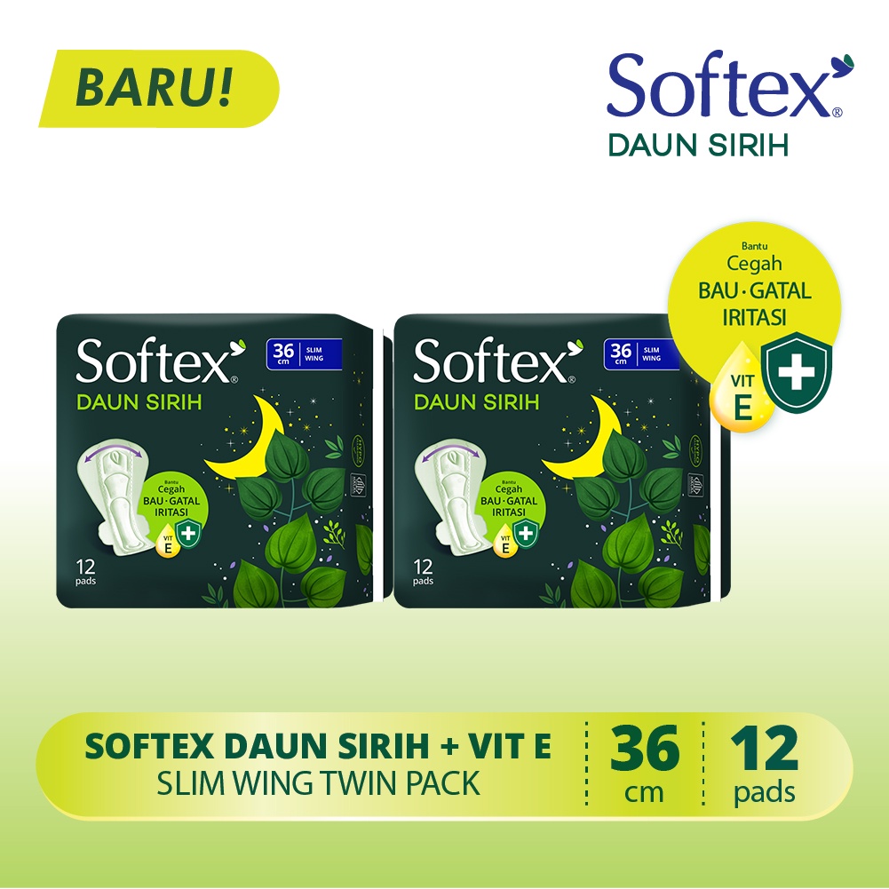 Jual Softex Daun Sirih + Vitamin E 36cm 12s x 2 Pack - Pembalut Daun Sirih Malam | Shopee Indonesia