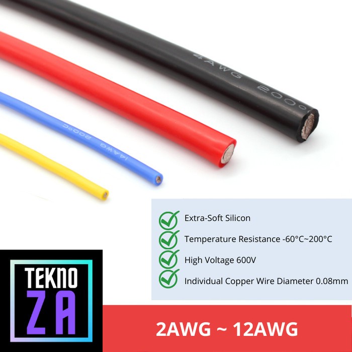 Jual AWG Silicone Cable 7AWG-12AWG | Extra Soft, 200°C Heat Resistant ...
