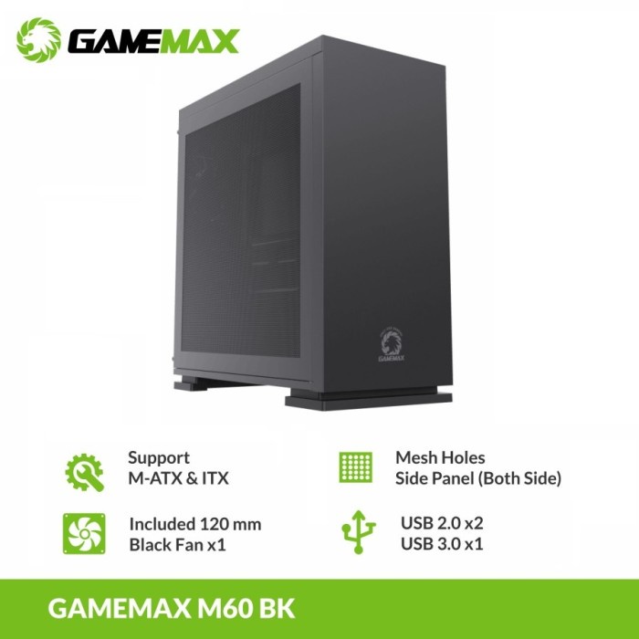 Jual Casing GameMax M60 Black Dual Mesh mATX Gaming PC Case | Shopee ...