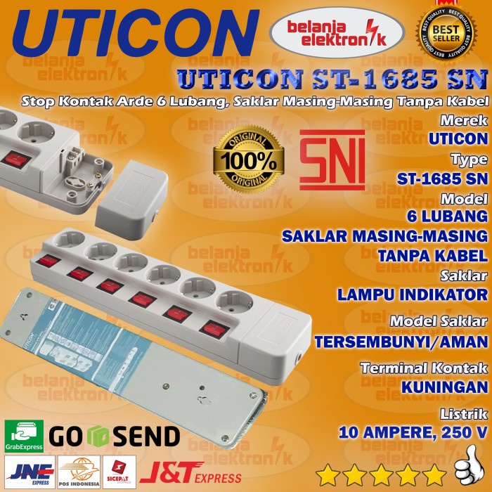 Jual STOP KONTAK 6 LUBANG SAKLAR TERSENDIRI TANPA KABEL UTICON ST-1685 ...