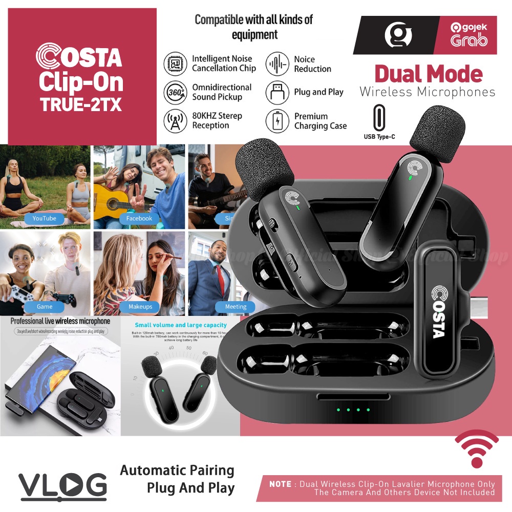 Jual COSTA True 2TX Dual Wireless Mic Clip On (Mikrofon Plug Play Jepit ...