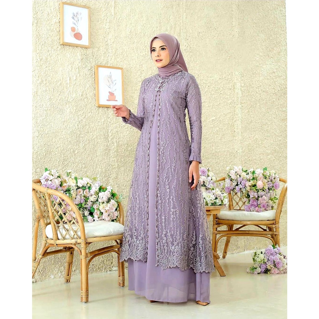 Jual Vallina Outfit - Indira Dress Brokat Layering Gamis Maxy Muslim ...