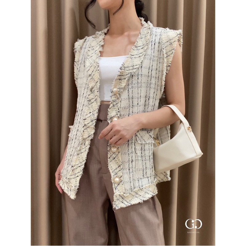 Jual [GIC] JILLIAN TWEED VEST - outer tweed wanita korean look | Shopee ...