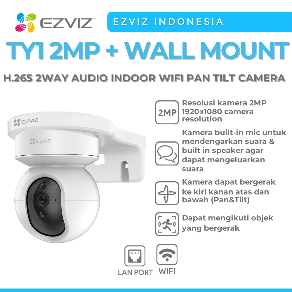 Jual EZVIZ TY1 1080P 2MP 2WAY AUDIO WIFI PAN TILT CAMERA + WALLMOUNT ...