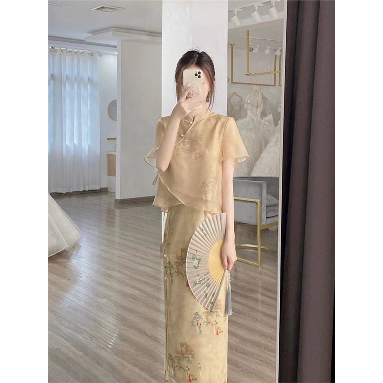 Jual New and Improved Qipao Top Half Skirt Two Piece Hanfu Women's Set ...