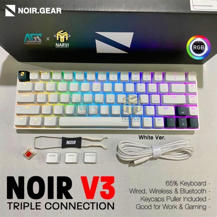 Jual Noir N1 V2 65% White Wireless Mechanical - GAMING KEYBOARD - WHITE ...