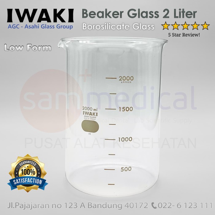 Jual Iwaki Pyrex Beaker Glass Low Form/ Gelas Kimia atau Gelas Takar 2 Liter | Shopee Indonesia