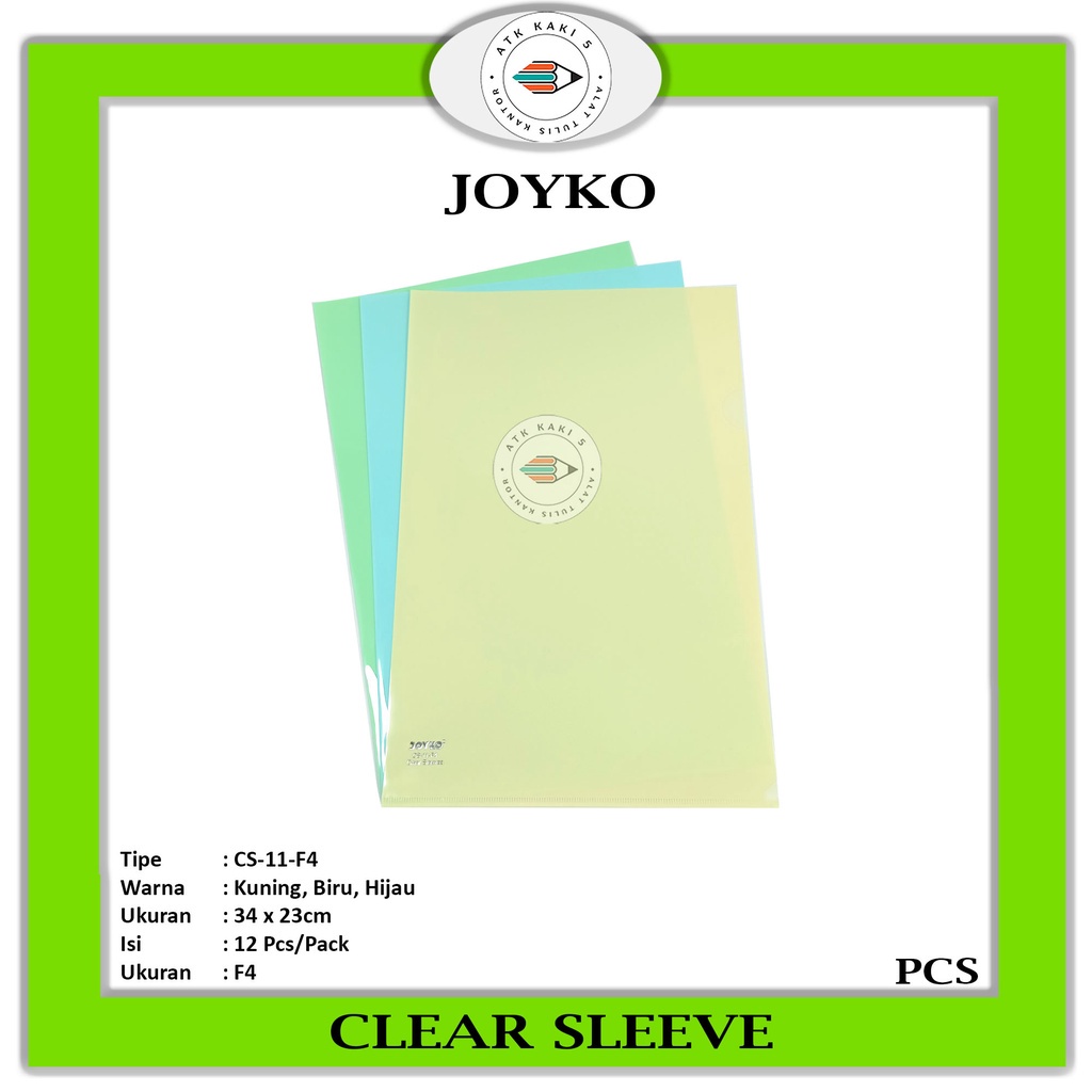 Jual JOYKO - Map L Plastik Bening Folio Clear Sleeves CS-11-F4 Warna ...