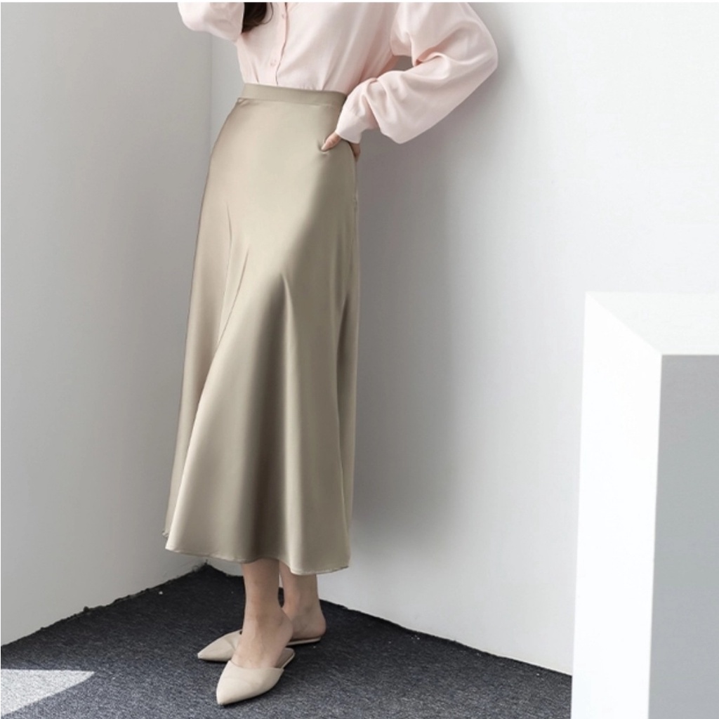 Jual Rok Midi Satin / Midi Skirt / 7884 | Shopee Indonesia