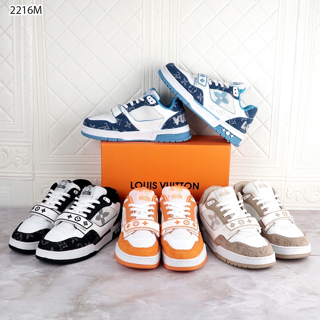 Jual SEPATU PRIA TRAINER MONOGRAM DENIM 2216M (FREE BOX) | Shopee Indonesia