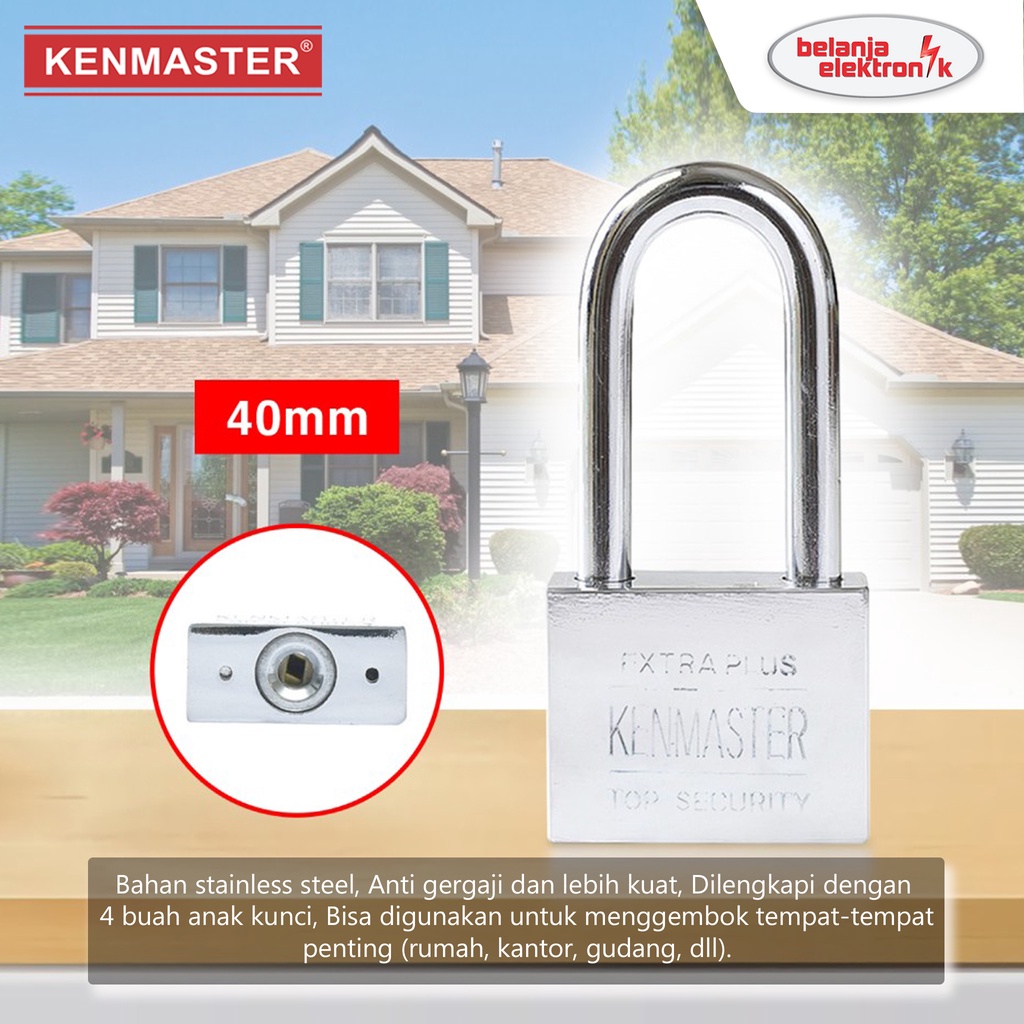Jual KENMASTER BL40L Gembok Leher Panjang Ukuran 40MM - Gembok Kunci ...