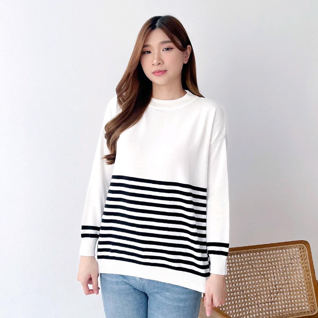 Jual EIKO KNIT TOPS - sweater rajut katun wanita motif garis garis | Shopee Indonesia