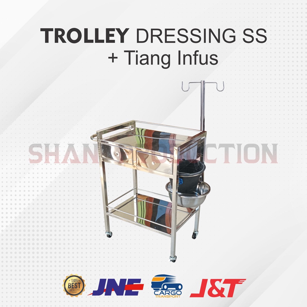 Jual RGS - Trolley Dressing 2 Rak + Tiang Infus Stainless Steel - Troli ...