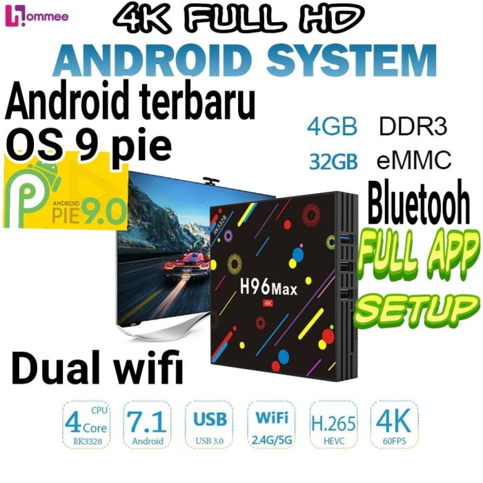 Jual stb android smart tv box h96 max 4g int 32g android 8.1 full app ...