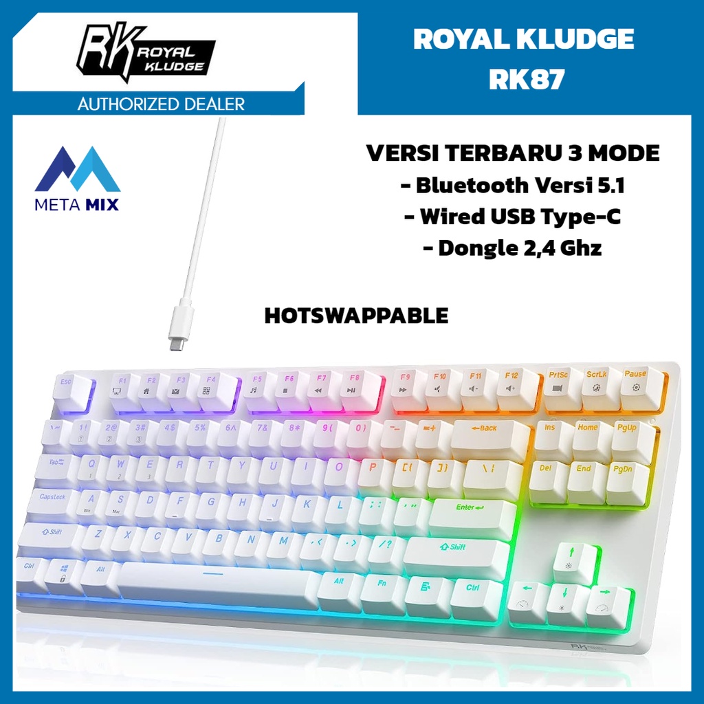 Jual ROYAL KLUDGE RK87 WIRELESS MECHANICAL KEYBOARD 80% GAMING HOTSWAP ...