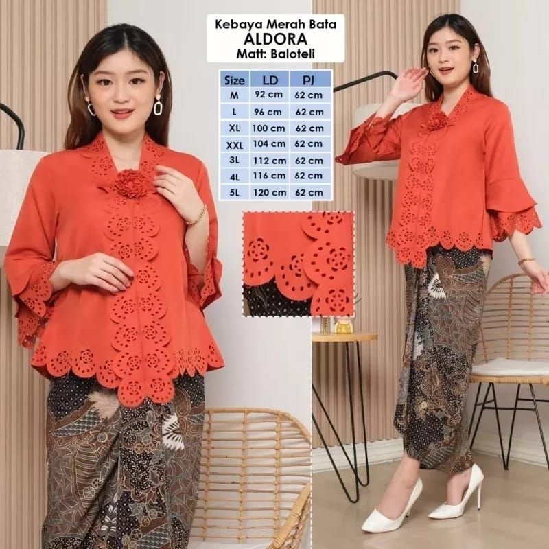 Jual Atasan Kebaya Encim Modern Aldora Merah Bata Laser Cut Lengan ...