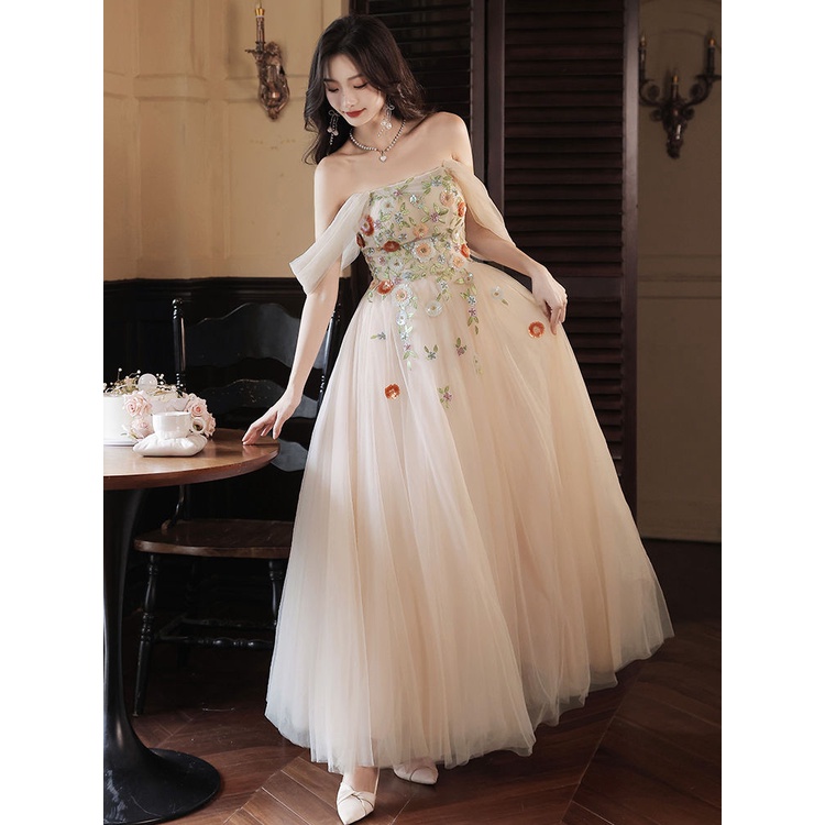 Jual Rok gaun malam Prancis wanita perjamuan baru high-end cahaya mewah ...