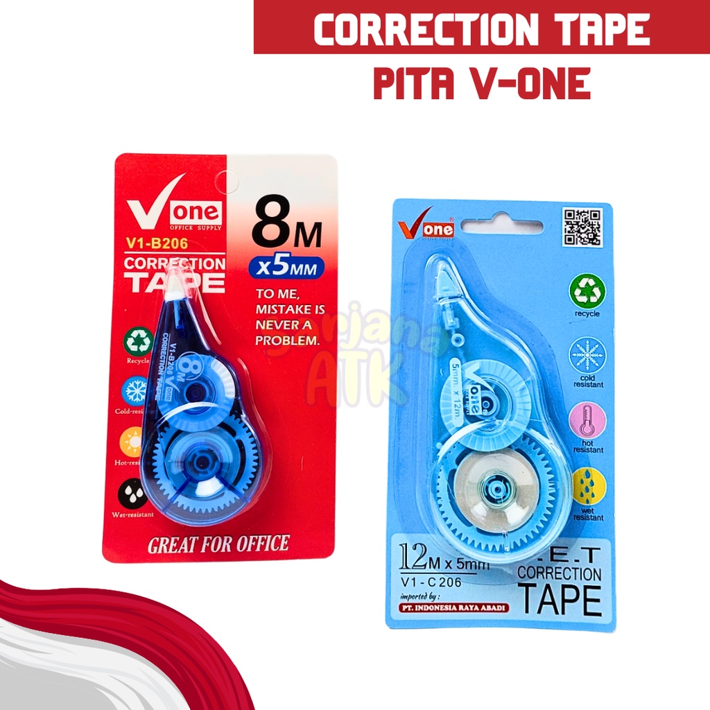 Jual Correction Tape / Stipo Kertas / Correction Tape Pita V-One ...
