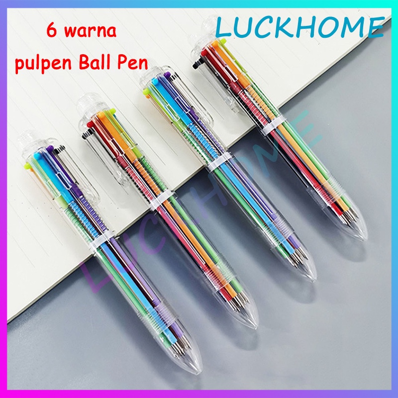 Jual Pulpen 6 Warna isi Tinta 6in1 Pena 0.5mm Pulpen 6 Warna Transparan ...