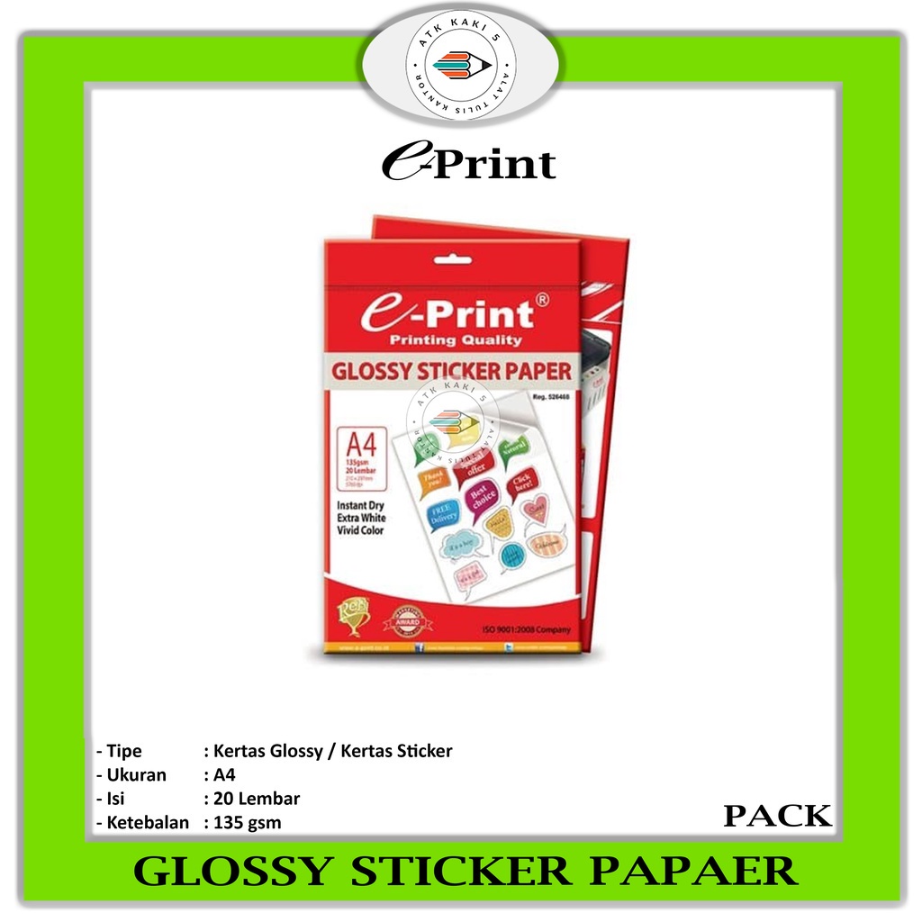 Jual E-PRINT - Sticker Glossy Paper 135 Gram ukuran A4 -Pack | Shopee ...