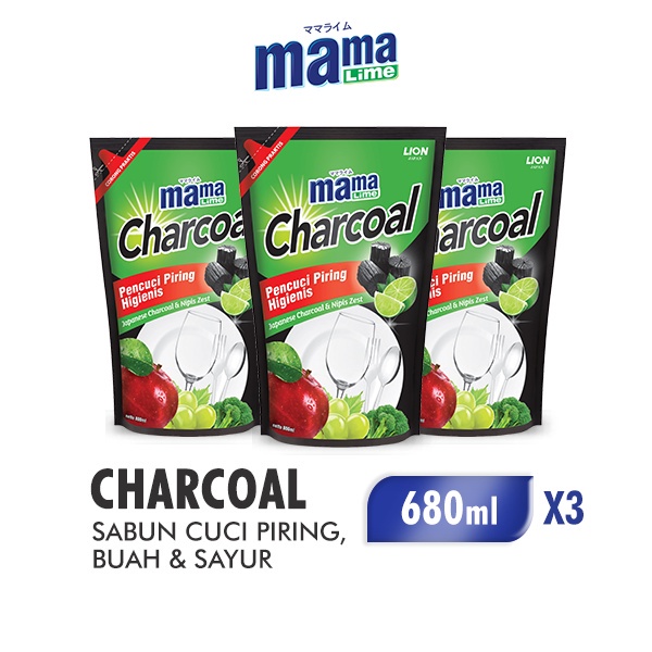 Jual Mama Lime Charcoal Sabun Cuci Piring Pouch 680ml x3 | Shopee Indonesia