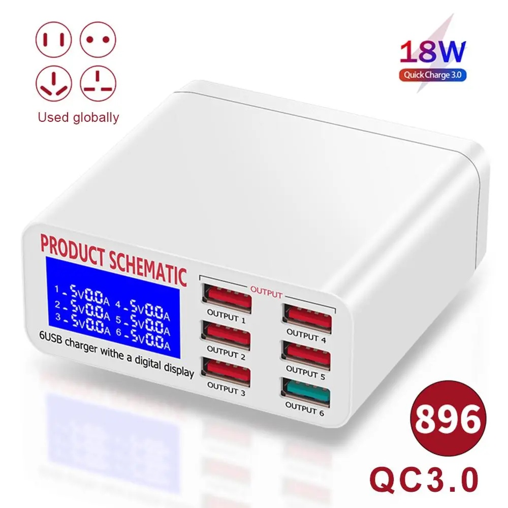 Jual 6 USB Port Multi Port Charger Fast Charger Dengan Layar LCD ...