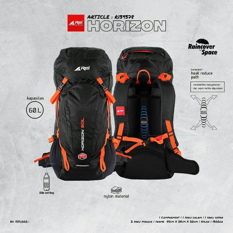 Jual TAS CARRIER AREI REI HORIZON 60L ORIGINAL | BAG PUNGGUNG RANSEL 60 LITER L PENDAKI GUNUNG ...