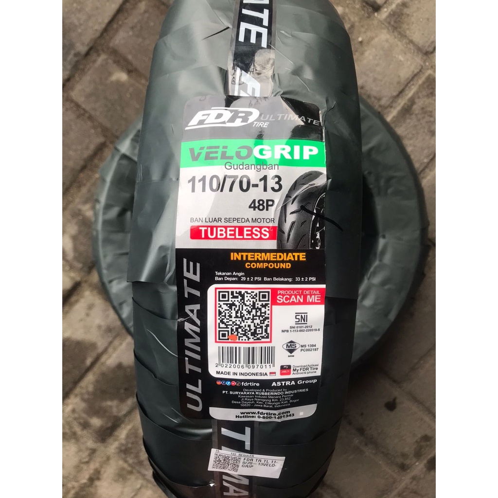 Jual ( RING 13 ) FDR Velo Grip 110 / 70 - 13 Tubeless Ban luar Motor ...
