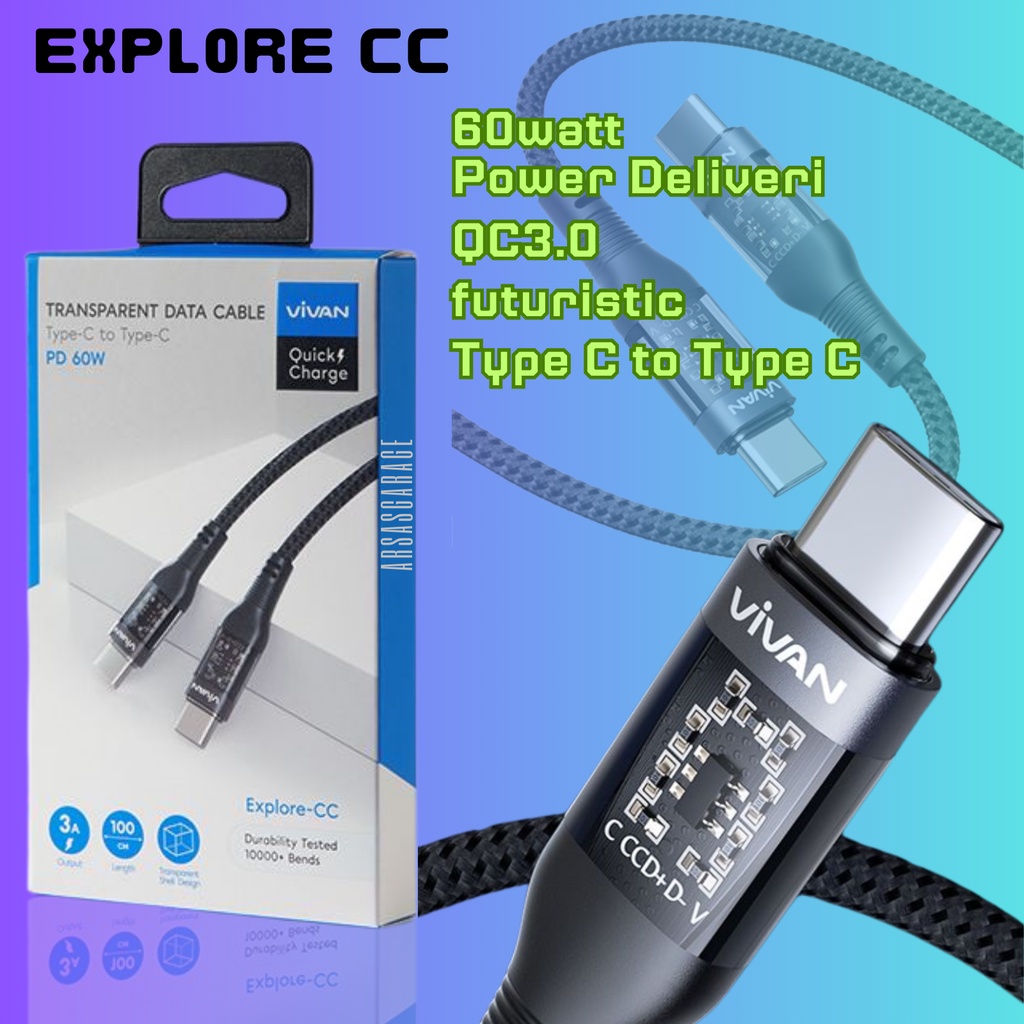 Jual Kabel Data charge cas Vivan Transparan EXPLORE-CC Tipe-C TO Type-C ...