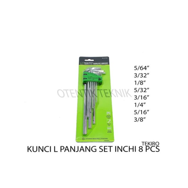 Jual TEKIRO HEX KEY LONG SET 8PCS 5/64" - 3/8" KUNCI L SET PANJANG ...