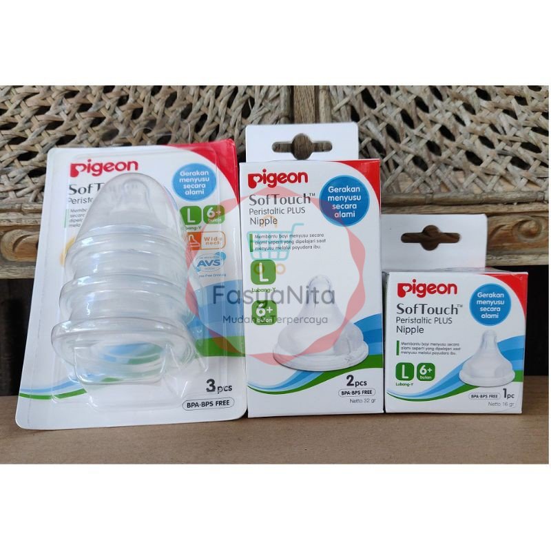Jual Pigeon Soft Touch Peristaltic Plus Nipple SS S M L Y isi 1pcs 2pcs 3pcs Dot Pigeon Wide ...