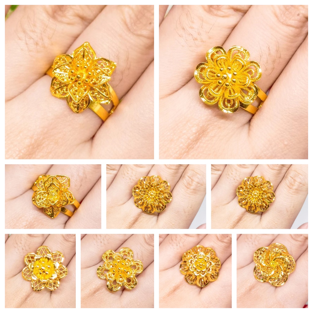 Jual Perhiasan Cincin Bunga model terbaru lapis emas 24k gold polos ...