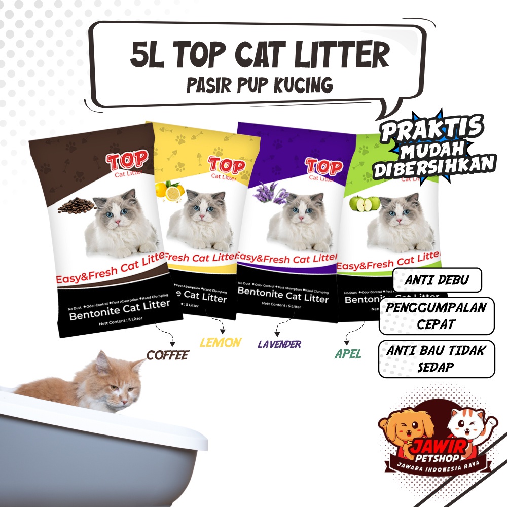 Jual 5 Liter TOP CAT LITTER pasir poop kucing gumpal wangi murah harum ...