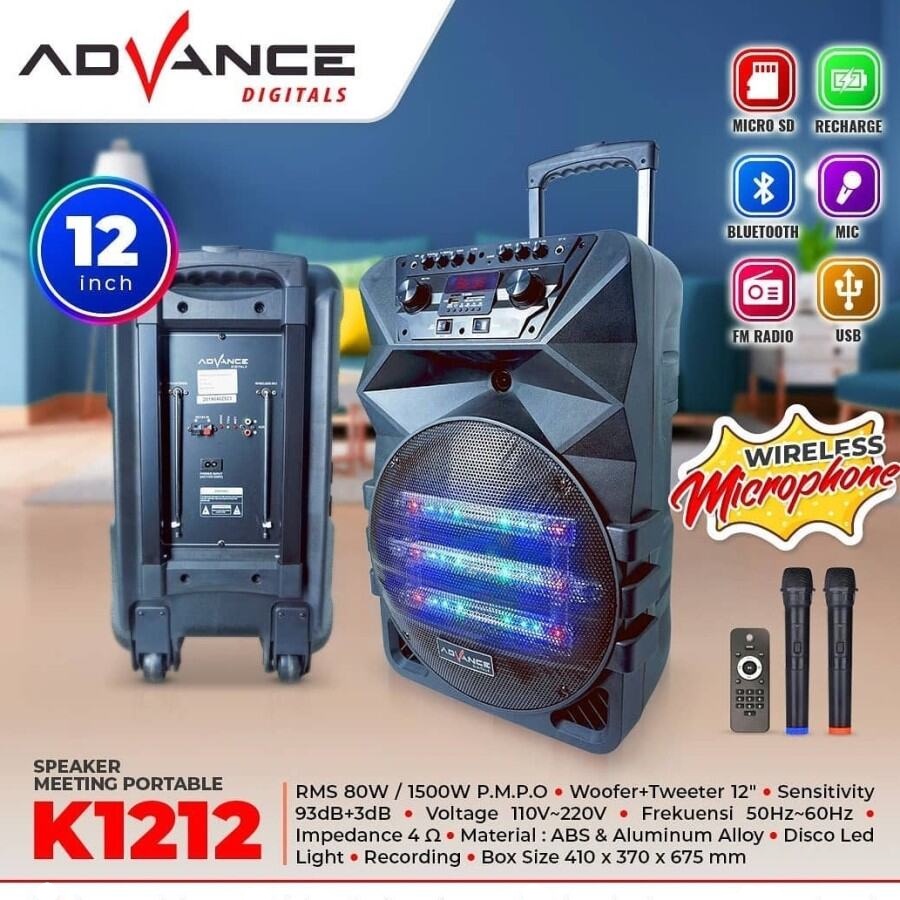 Jual Speaker Portable Advance K 1212 / K1212 Bluetooth 12 Inch Free 2 Mic | Shopee Indonesia
