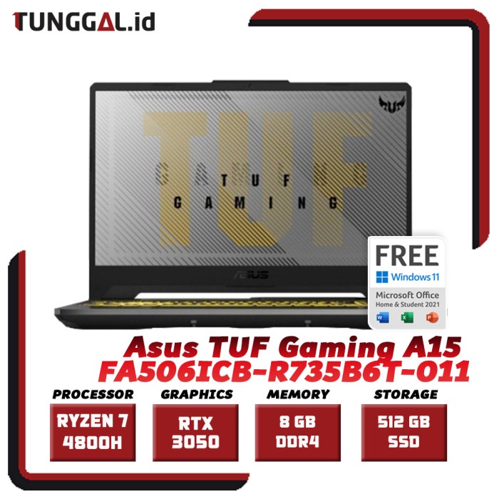 Jual ASUS TUF FA506ICB-R735B6TO11 RTX3050 RYZEN 7 4800H 8GB 512SSD W11 ...