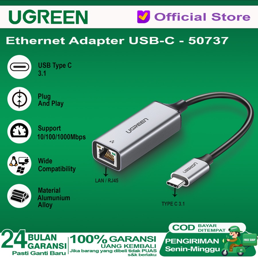 Jual UGREEN LAN Ethernet Adapter USB-C Gigabit 1Gbps Alloy - 50737 ...