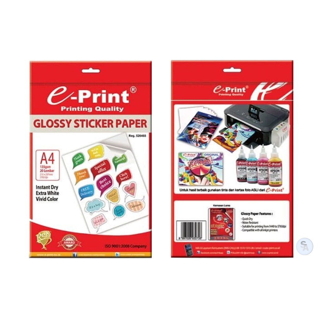 Jual E-PRINT - Glossy Sticker Paper A4 135 Gsm - Pack | Shopee Indonesia