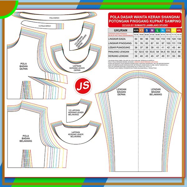 Jual Pola Jiplak Pola Dasar Wanita Kerah Shanghai Kupnat Samping | Aneka Pola | Shopee Indonesia