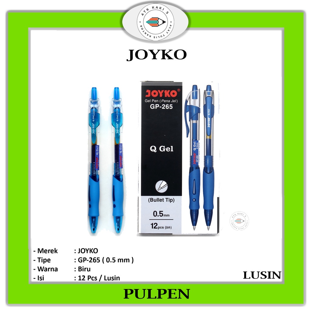 Jual JOYKO - Pulpen Gel GP-265 Q-Gel 0.5mm Biru - Lusin | Shopee Indonesia
