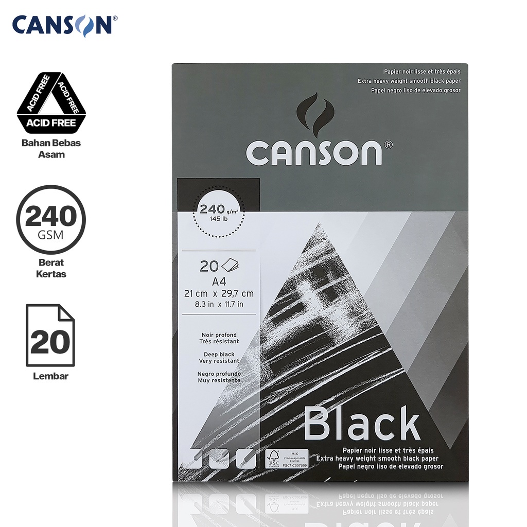 Jual Canson Black Kertas Gambar Sketsa A4 20 Lembar 240gsm | Shopee ...