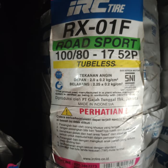 Jual Ban IRC Tubeless 100/80-17 RX-01F RX 01F RX01F ROAD SPORT | Shopee Indonesia