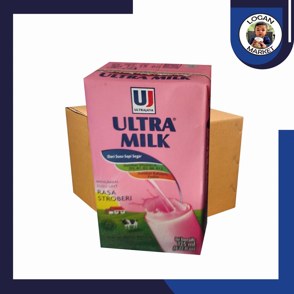 Jual Dus Karton Susu Ultra Milk Strawberry Stroberi 125ml 125 ml Isi 40 ...
