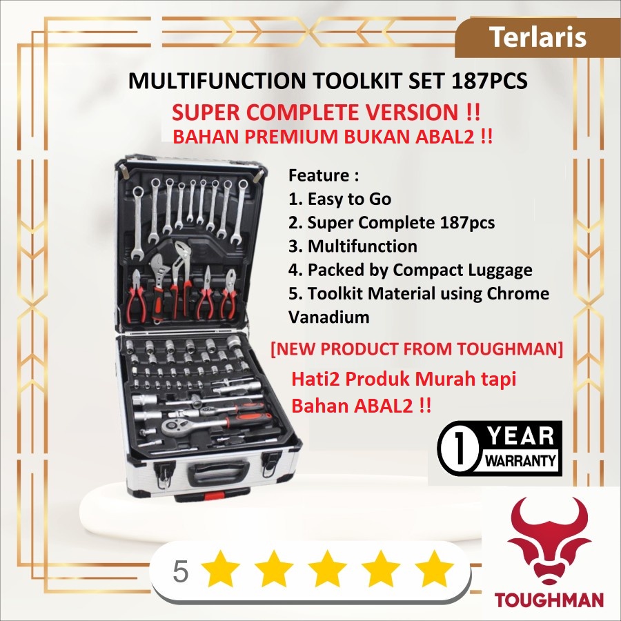 Jual TOUGHMAN Koper Hand Toolset Tool Kit Set Toolkit Toolbox 187 Pcs ...