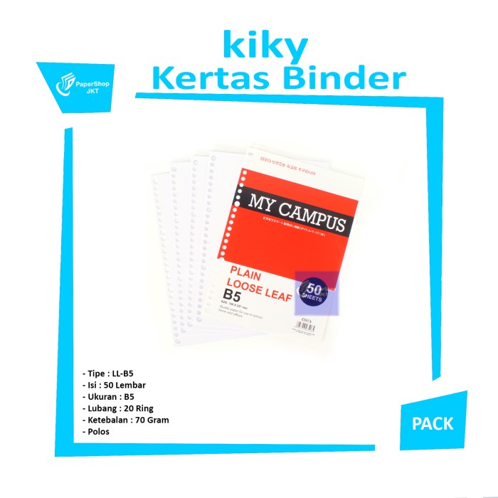 Jual KIKY - Loose Leaf B5 50 Lembar Polos - Kertas Binder 26 Ring Plain - Pack | Shopee Indonesia