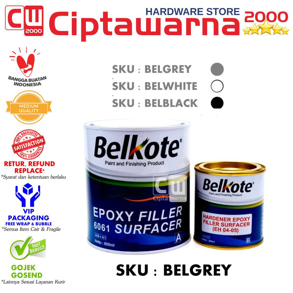 Jual Epoxy Belkote NC Filler Surfacer Grey Hitam Putih 1L set Palembang | Shopee Indonesia