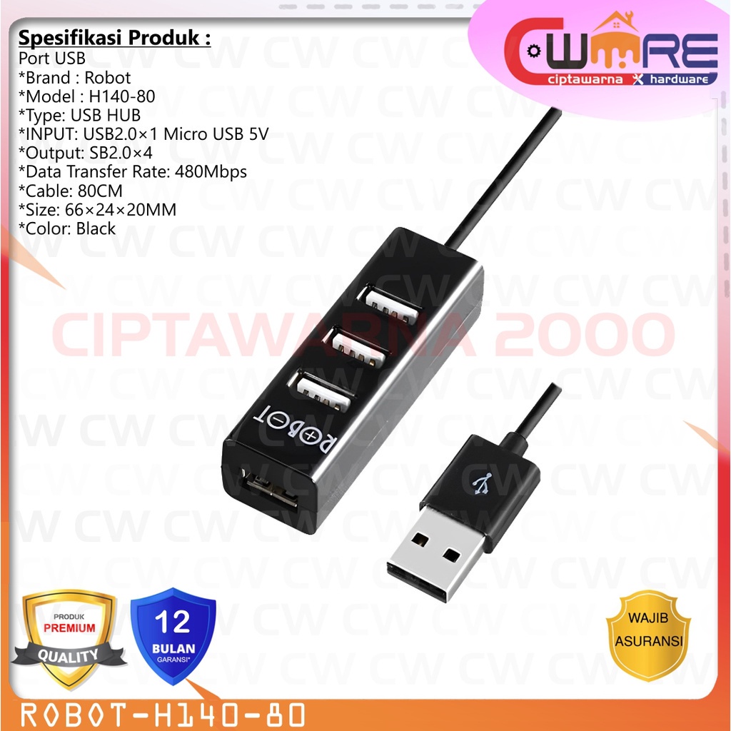 Jual Usb Hub Robot H140-80 Pc 4 Port 80cm High Speed Extension - WOOK ...